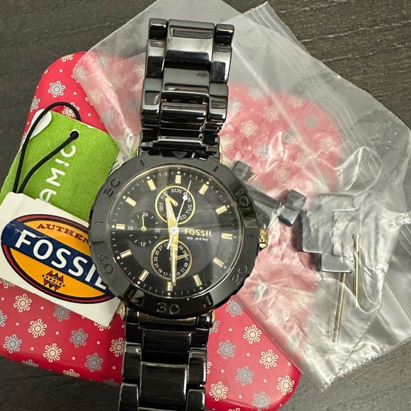 Accessories | Fossil Ceramic Watch Gold Black Pearl Black | Poshmark